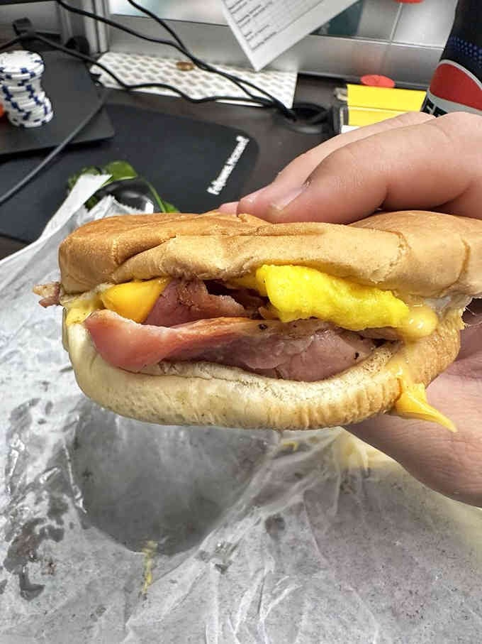 Country ham and egg on a bun, because breakfast doesn't have to be complicated to be absolutely wonderful.