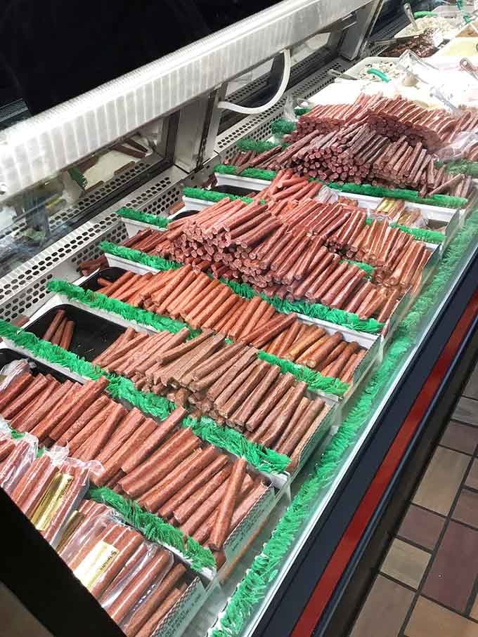 Beef sticks lined up like edible soldiers, ready to satisfy your snacking needs with proper meat, not mystery ingredients.