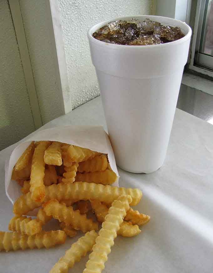Crinkle-cut fries and a cold drink, the dynamic duo that never goes out of style or fashion.