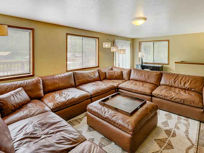 Sink into this leather sectional after soaking and discover what true relaxation actually feels like for once.