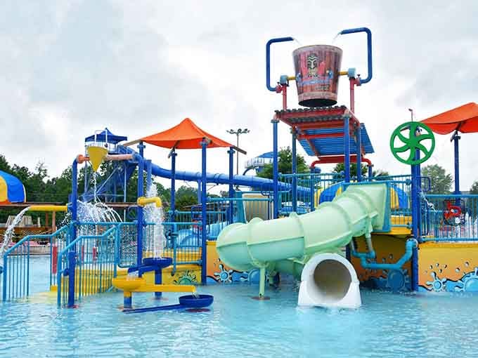 This colorful aquatic playground looks like Willy Wonka designed a water factory for delighted children everywhere.