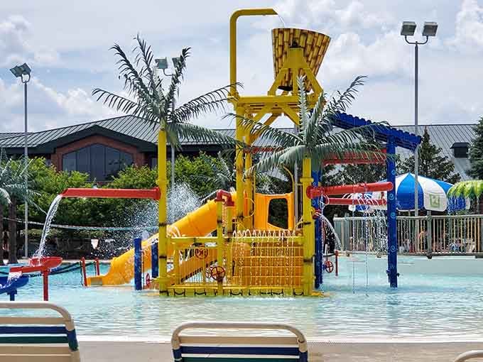 This colorful water playground is basically a giant bucket of fun waiting to tip over and drench everyone.