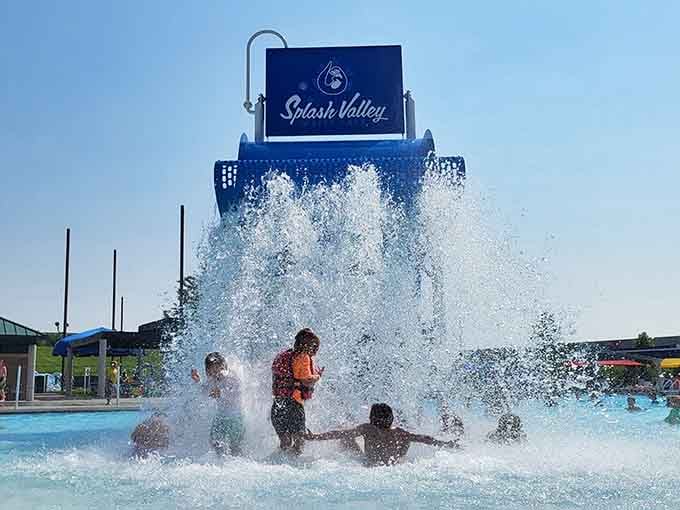 The giant dumping bucket creates instant chaos and laughter, soaking everyone below in the best possible way imaginable.