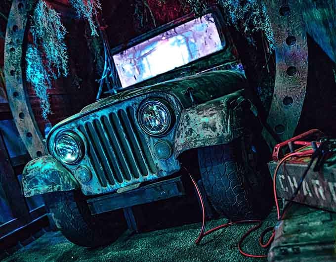 When your escape room includes a vintage Jeep in a jungle setting, you know someone's commitment level is impressive.