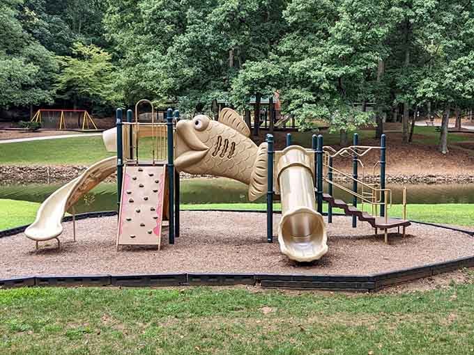 That cheerful fish playground looks like it's having more fun than most adults, and honestly, who can blame it?
