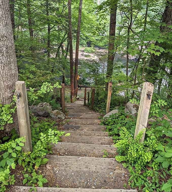 These wooden steps lead down to the kind of riverside peace money simply cannot buy anywhere.