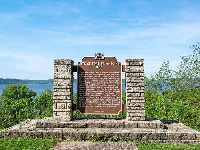 History markers tell stories of frontier forts and river commerce when this waterway was the highway of its day.