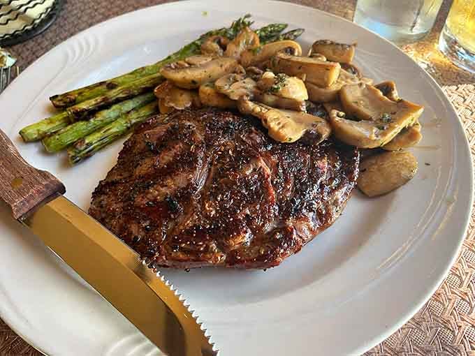 When asparagus and mushrooms get this kind of treatment, vegetables suddenly become the main event too.