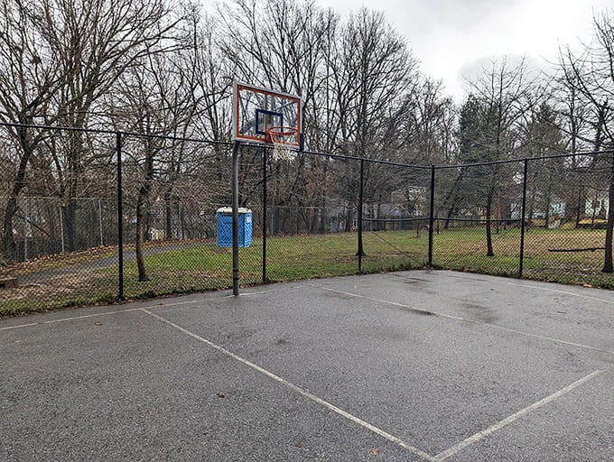 Basketball courts where neighborhood kids still play outside instead of staring at screens, imagine that revolutionary concept.