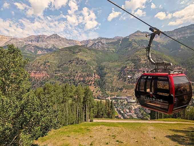 The free gondola glides above forests, offering rides so scenic you'll forget it costs nothing.