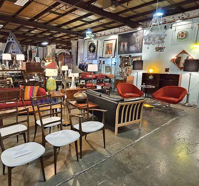 Mid-century modern meets eclectic chaos in the best possible way, proving that good design never really goes out of style.