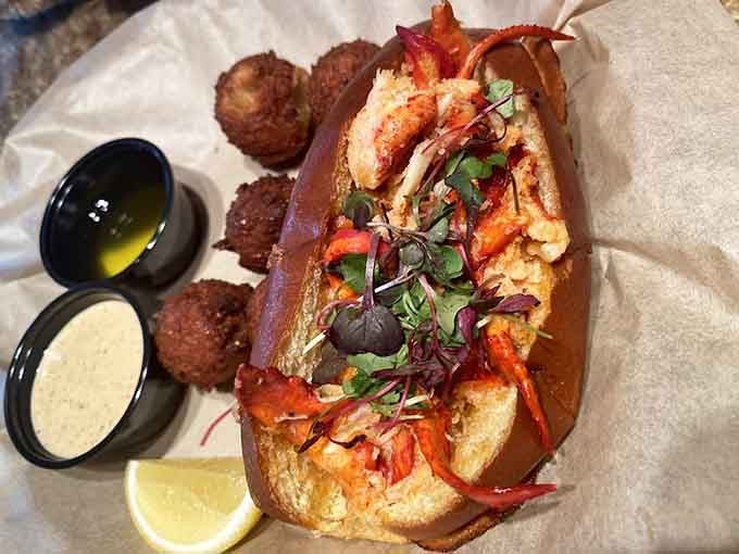 This lobster roll comes loaded with enough crustacean to justify the inevitable food coma that follows your meal.