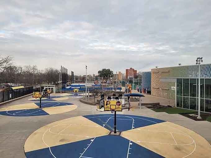 Outdoor courts where future basketball legends practice their shots under the Indiana sky, naturally.