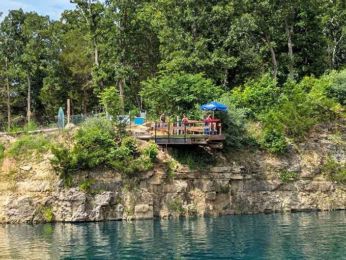 Those limestone cliffs create natural shade and drama, like nature's own amphitheater for your summer fun.