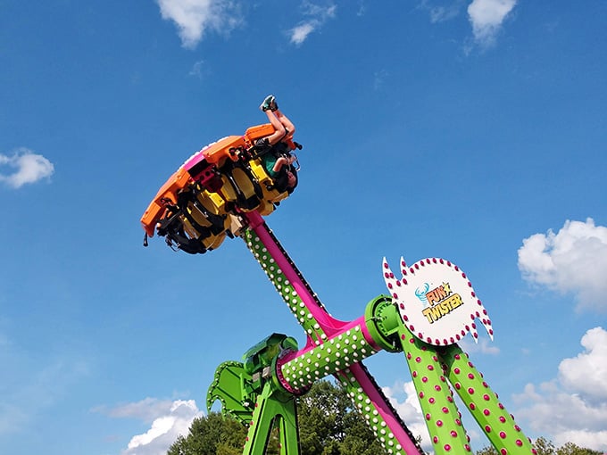 That spinning ride looks like it was designed by someone who really understands the concept of centrifugal force.