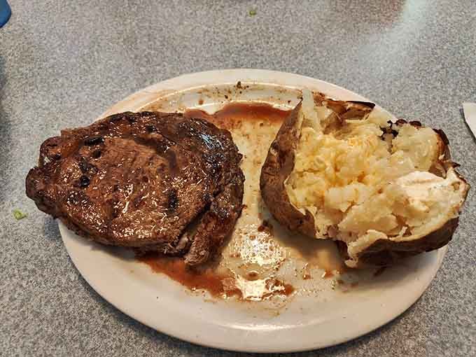 Now that's what I call a proper steak and potato, cooked to perfection and ready to make your taste buds sing.