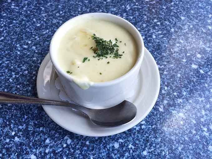This creamy crab soup in its pristine white bowl is like a warm hug from the Chesapeake Bay itself.