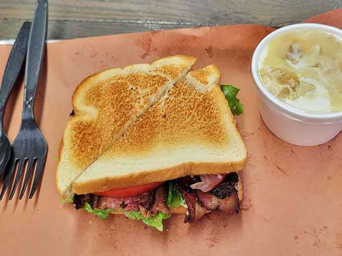 A BLT that snuck some serious smoked meat into the party, because why settle for ordinary sandwiches?
