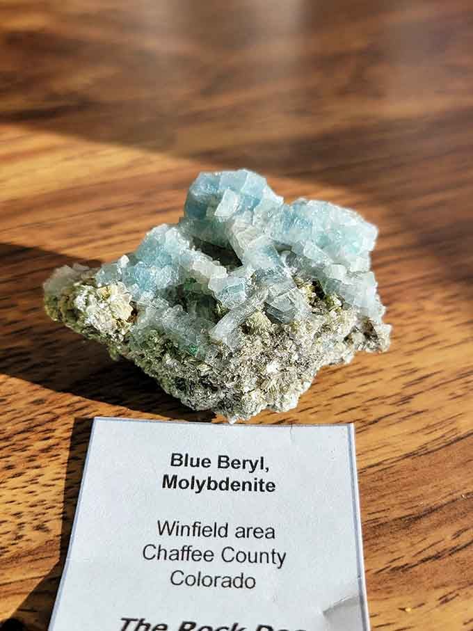 Blue beryl from right here in Chaffee County sparkles like frozen mountain water captured in crystalline form.