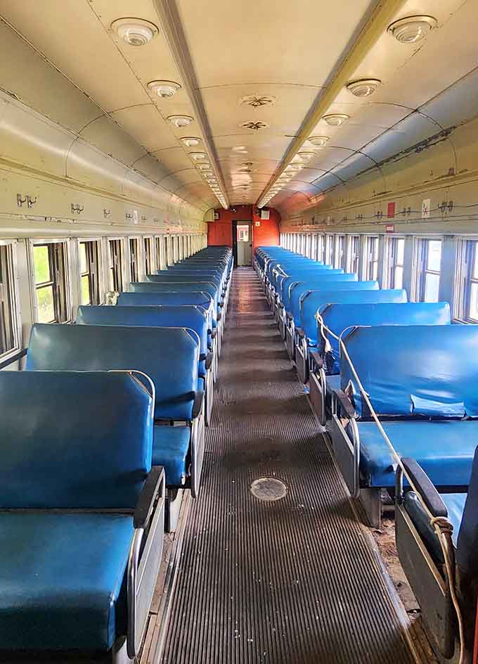 Those blue vinyl seats have more character than most modern first-class cabins, and infinitely more legroom too.