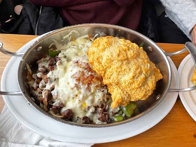 That skirt steak skillet proves you can have surf and turf for breakfast if you're brave enough to dream.
