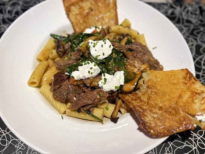Short rib pasta topped with dollops of creamy goodness, because sometimes fancy and comfort food shake hands.