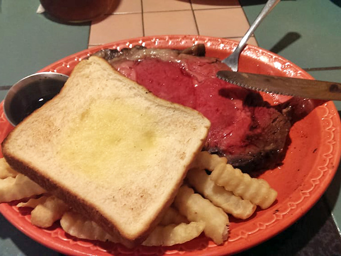 When your prime rib comes with crinkle fries and Texas toast, you know you're in for serious comfort food territory.