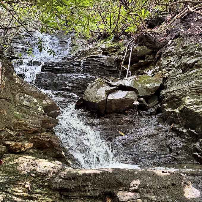 Tory's Falls cascades over layered rock in a display that changes with every rainfall and season.