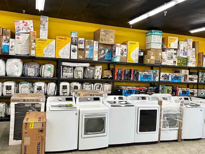 Yes, those are actual washing machines and dryers waiting to be discovered among the deals.
