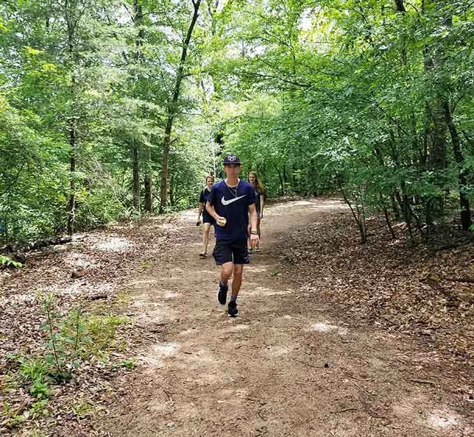 Shaded trails wind through the woods where the only traffic jam involves squirrels crossing your path.