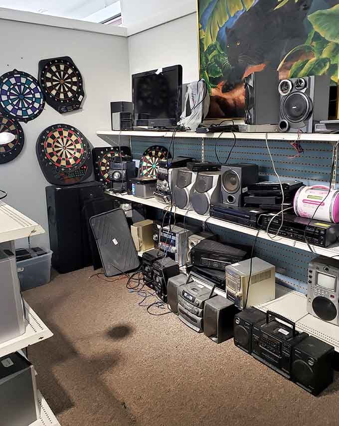 Dartboards and stereo systems living together in perfect harmony&mdash;it's like a 1990s rec room came back to life.