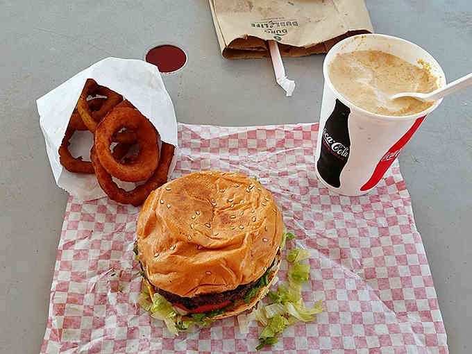 Double the pleasure with a burger, shake, and those crispy onion rings that could make a vegetarian reconsider their life choices.