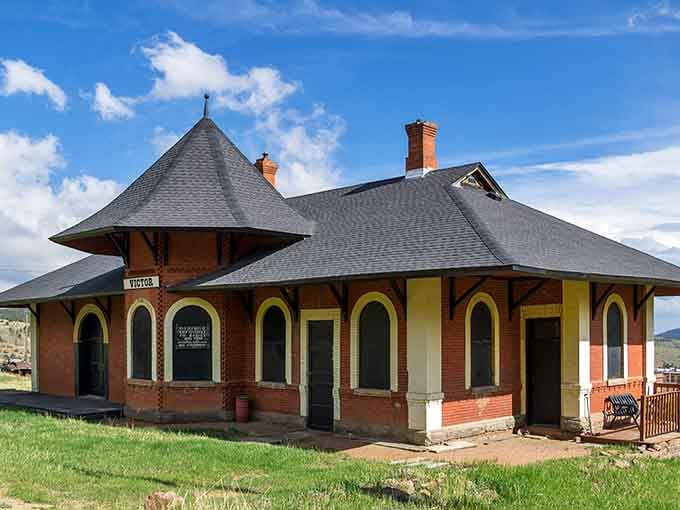 The Midland Terminal Railroad Depot sits quietly elegant, a reminder when arriving in Victor meant something grander than GPS navigation.