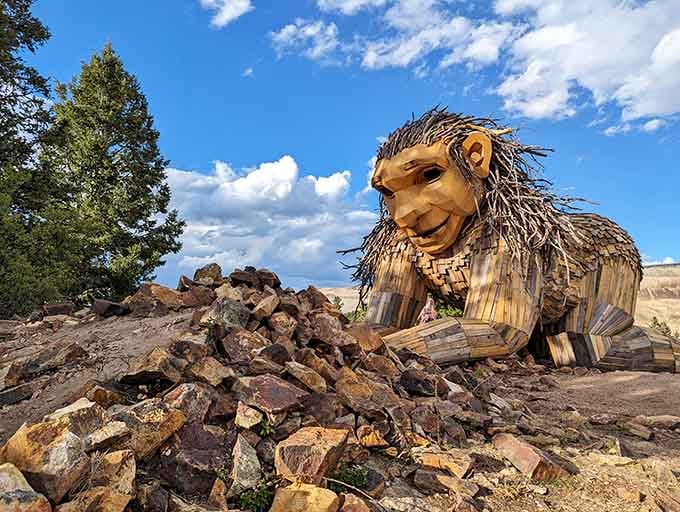 Rita the Rock Planter watches over the landscape like a gentle giant guarding Colorado's mining heritage.