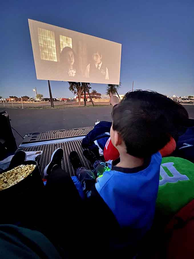 Truck bed seating with popcorn and blankets beats any recliner Hollywood could dream up for comfort.