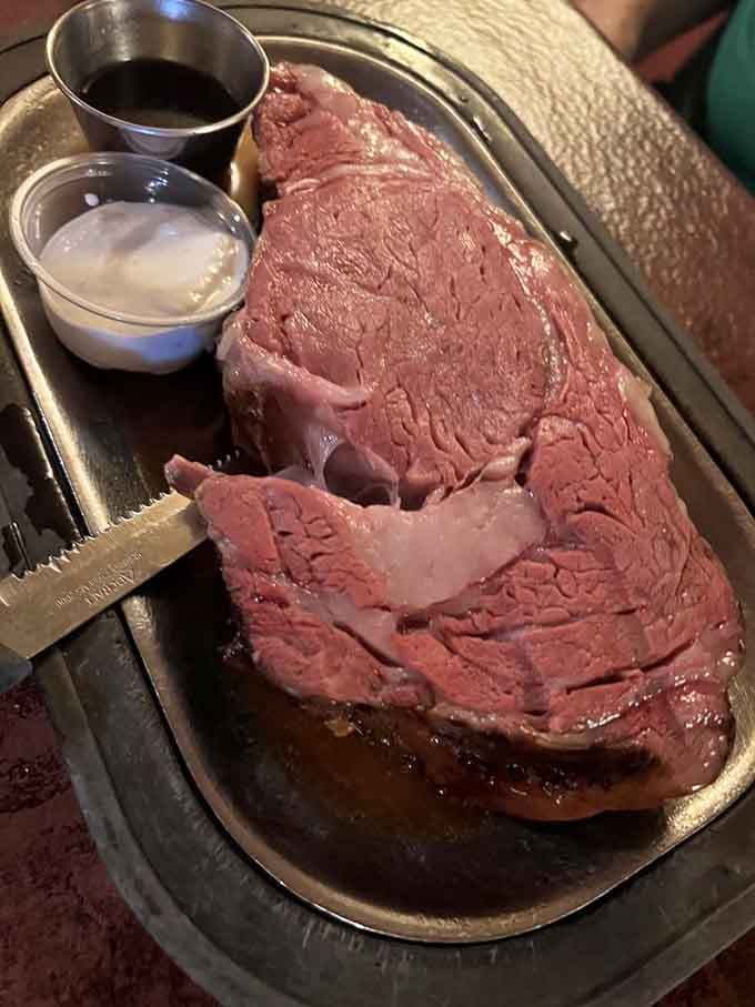 Prime rib this beautiful deserves its own spotlight, complete with au jus and horseradish for the full experience.