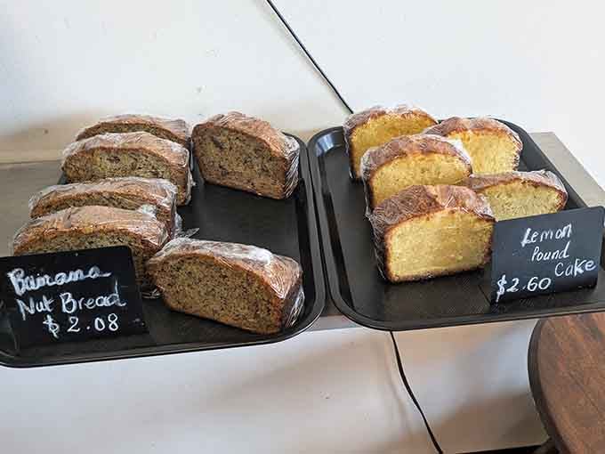 Banana nut bread and lemon pound cake sitting side by side like the dynamic duo of comfort baking.