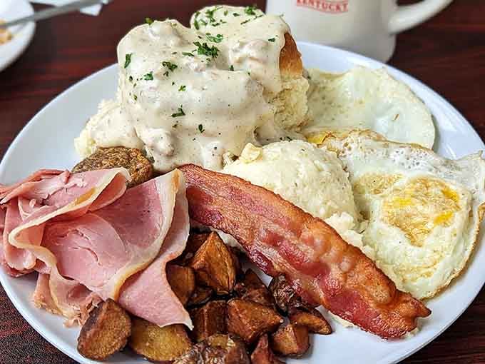 This is what breakfast dreams are made of&mdash;tender biscuits, creamy gravy, perfectly cooked eggs, and crispy bacon.