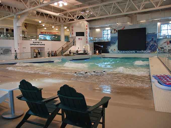 The wave pool transforms calm waters into ocean-like swells, minus the sand in uncomfortable places.