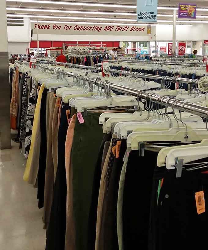 Endless racks of pants stretching toward the horizon, organized by size like shopping should always be.