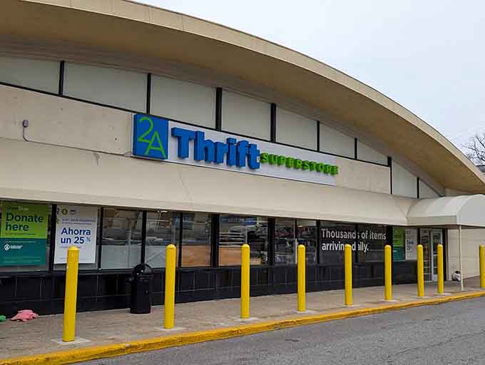 The distinctive curved roofline gives this superstore architectural flair that most thrift shops only dream about achieving.