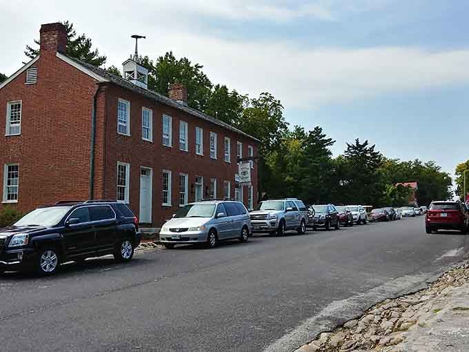 Historic brick buildings line up like old friends gathering for a reunion that's lasted two centuries and counting.
