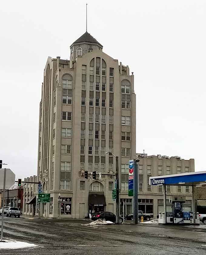 This Art Deco tower rises from the high desert like a monument to Baker City's golden era.