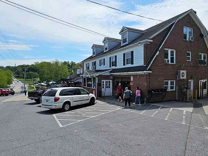 This charming brick building with dormer windows looks more like grandma's house than a restaurant.