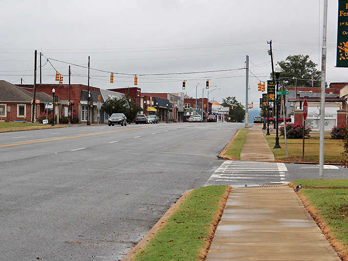Brick buildings and quiet sidewalks create a downtown where rush hour means three cars at the stoplight.