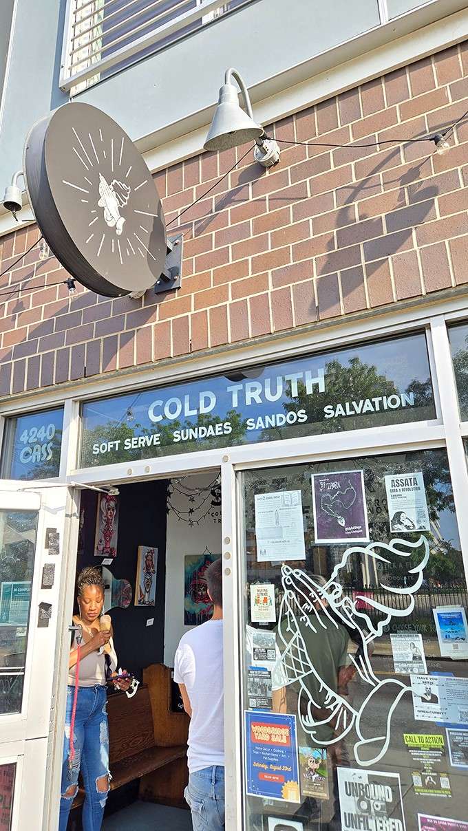 The modern storefront design with its bold circular logo brings contemporary cool to classic frozen dessert traditions beautifully.