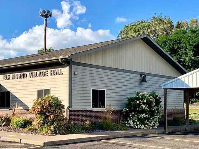 Elk Mound Village Hall stands as the heart of community life, where potlucks and town meetings still bring folks together.