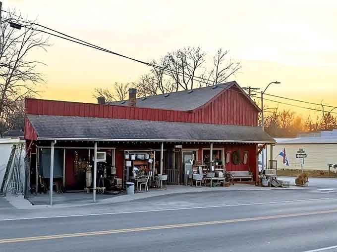 Golden hour paints this red barn in light so beautiful it could make a grown person weep with joy.