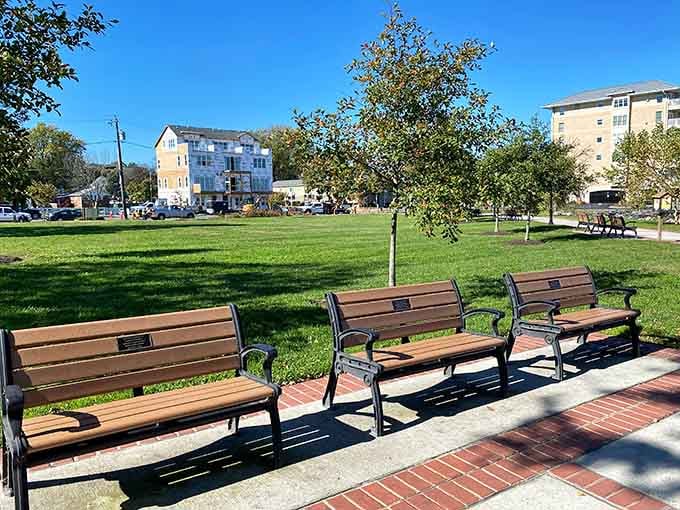 Park benches invite you to sit and watch the world slow down to a pace your parents remember.