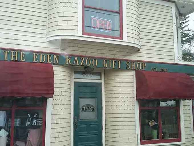 The Eden Kazoo shop's Victorian charm hints at the musical silliness and factory magic waiting just beyond those doors.